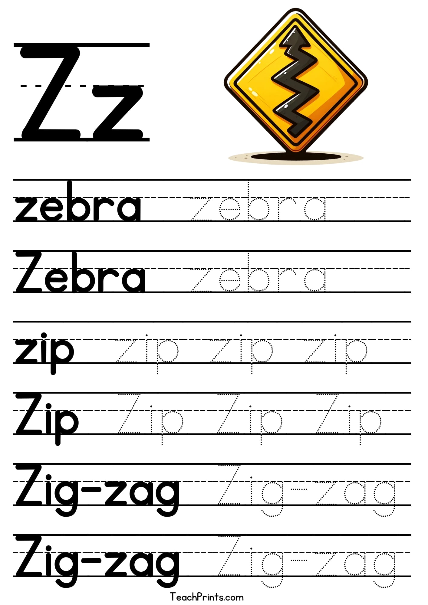 Letter Z Tracing Worksheet - Free Printables - Teach Prints