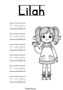 L Name Tracing Worksheets – 61 Names (Free & Printable) - Teach Prints