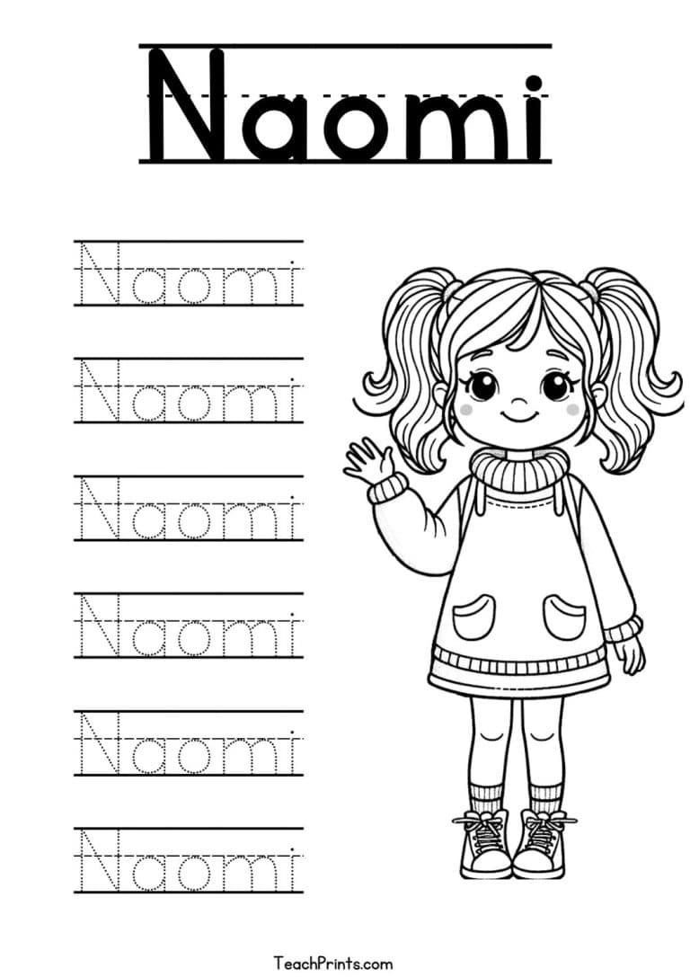 N Name Tracing Worksheets – 26 Names (Free & Printable) - Teach Prints
