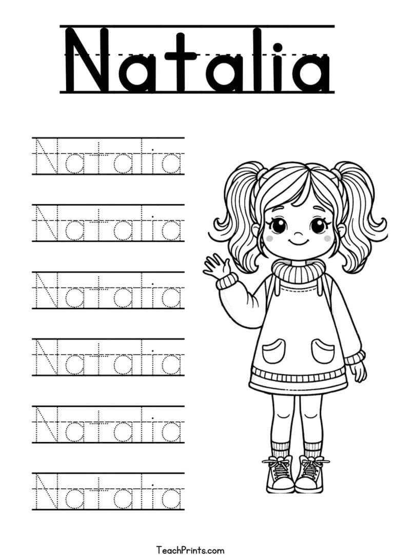 N Name Tracing Worksheets – 26 Names (Free & Printable) - Teach Prints
