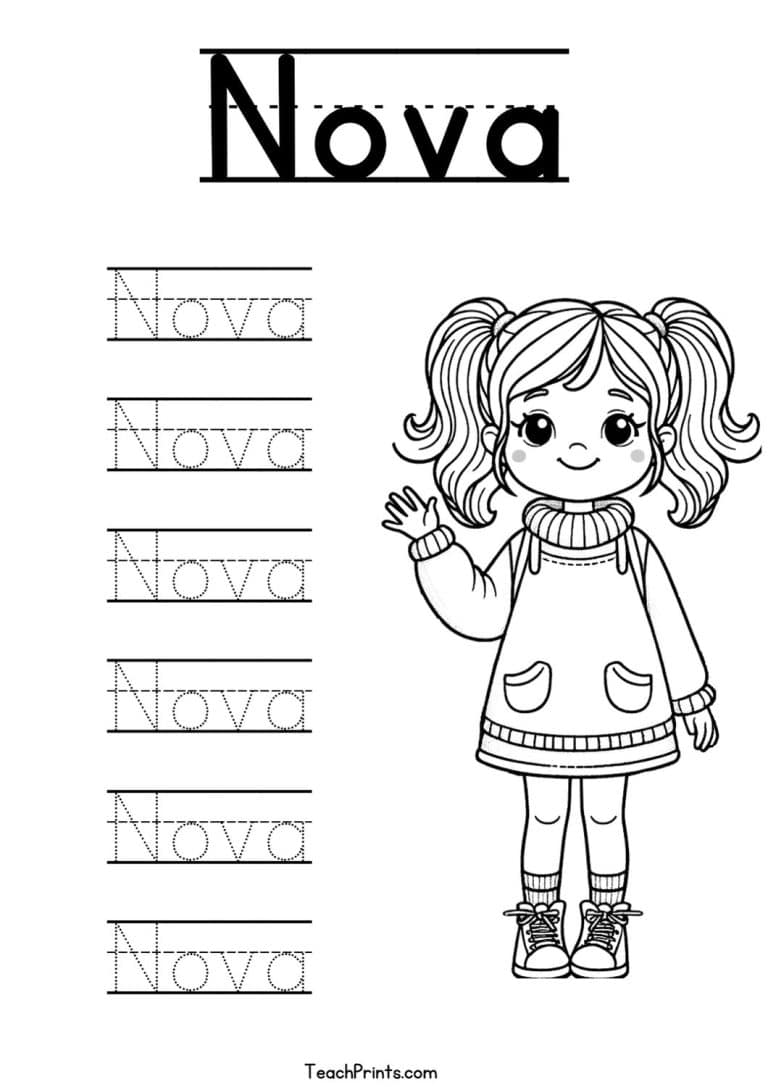 N Name Tracing Worksheets – 26 Names (Free & Printable) - Teach Prints