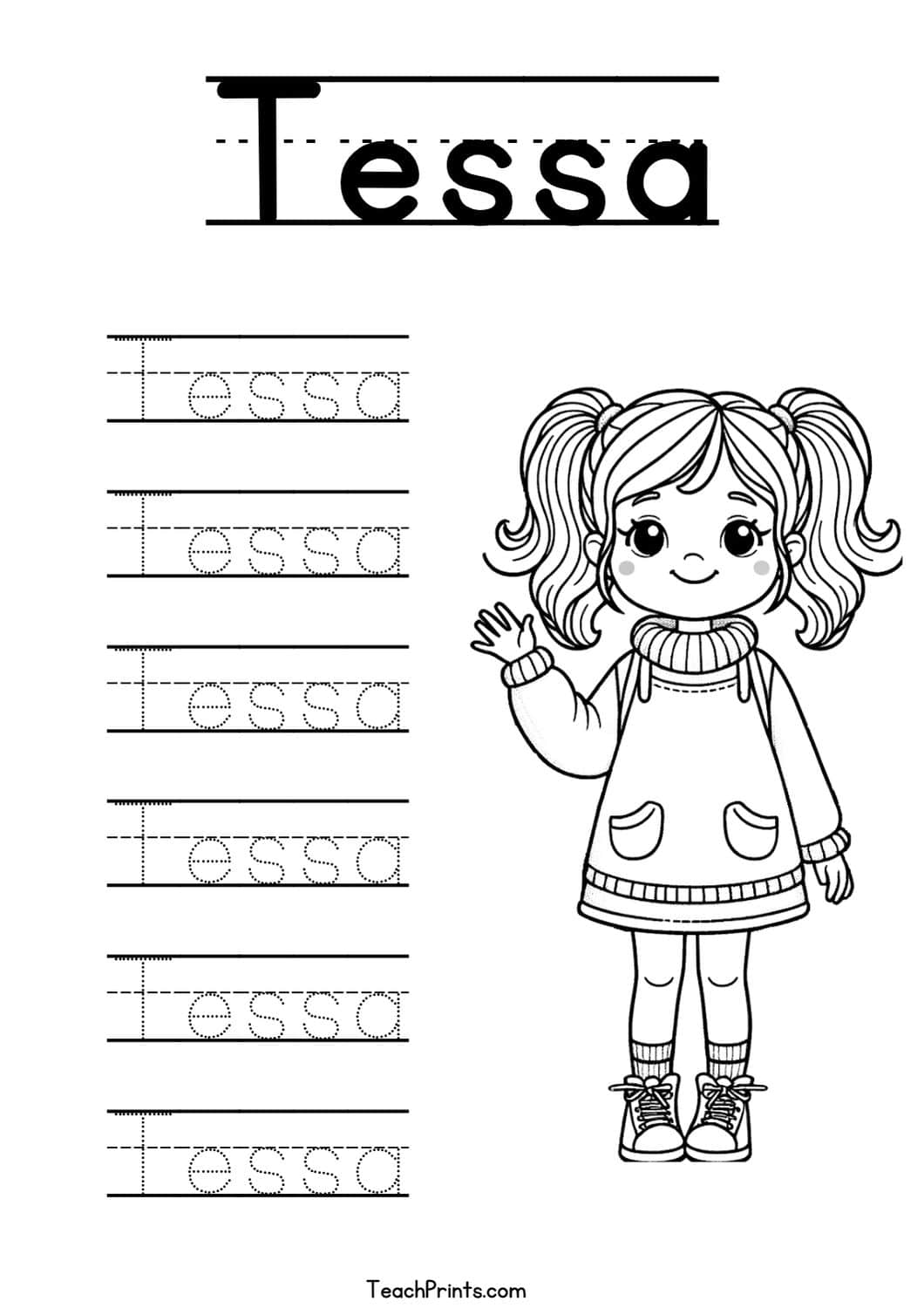 T Name Tracing Worksheets – 20 Names (Free & Printable) - Teach Prints