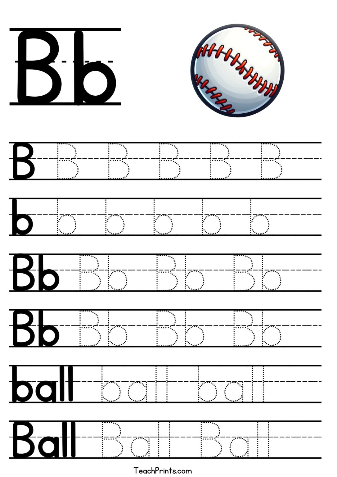 Letter B Tracing Worksheet - Free Printables - Teach Prints