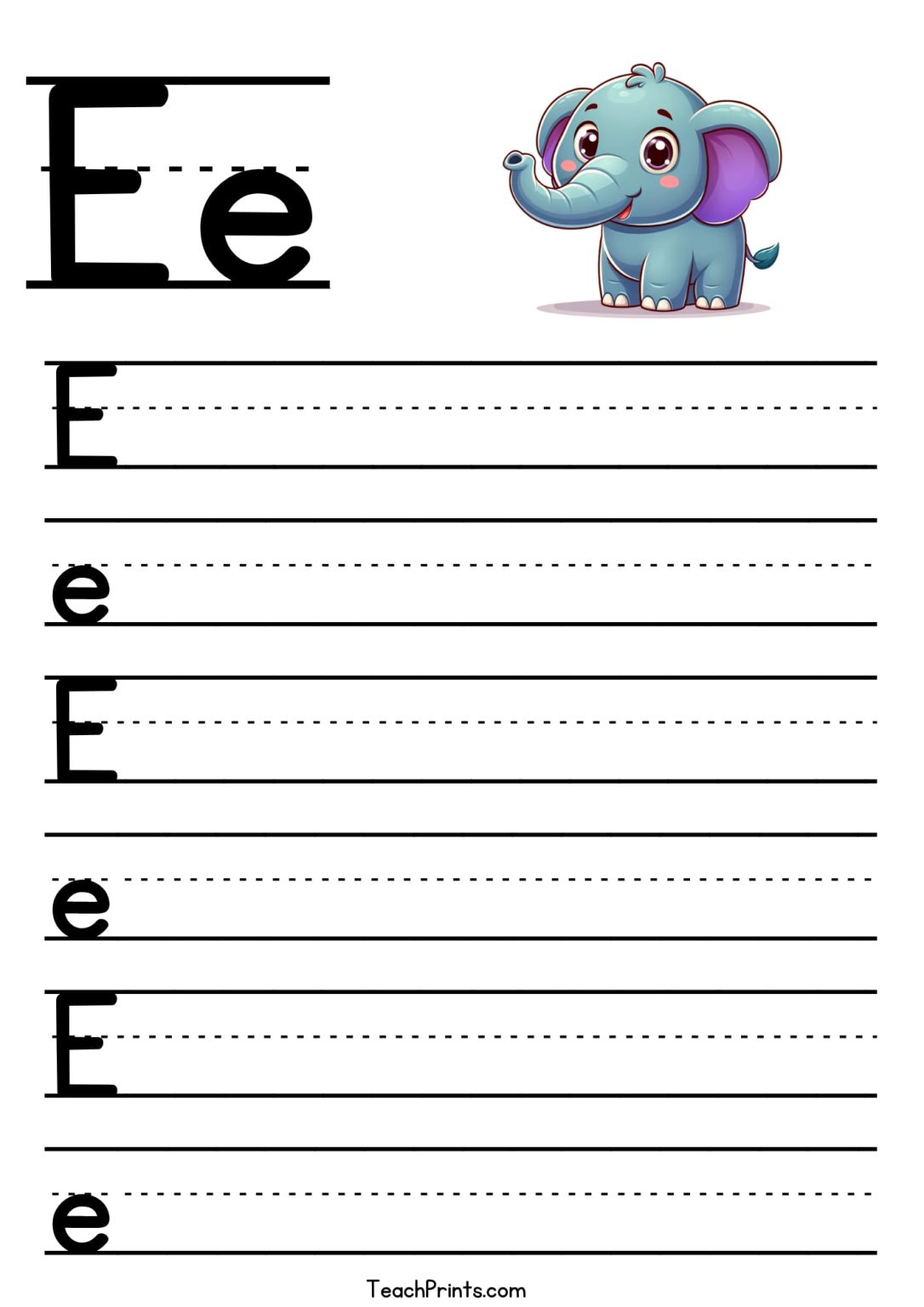 Letter E Tracing Worksheet - Free Printables - Teach Prints