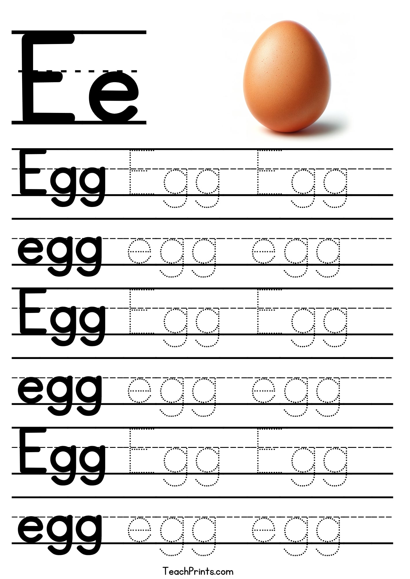 Letter E Tracing Worksheet - Free Printables - Teach Prints