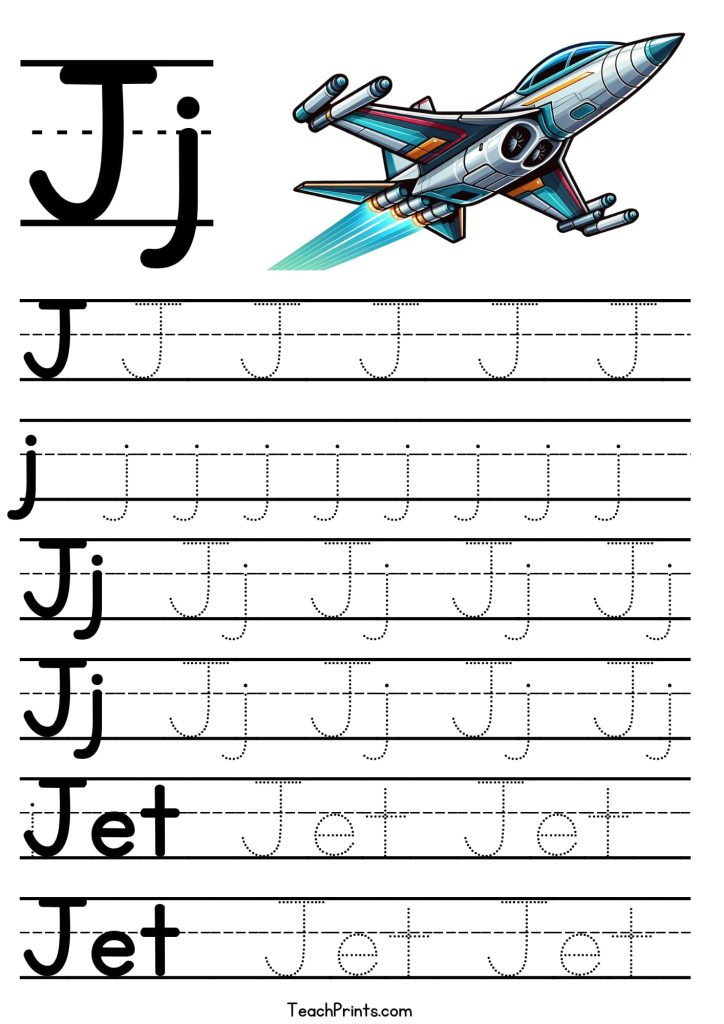 Letter J Tracing Worksheet - Free Printables - Teach Prints