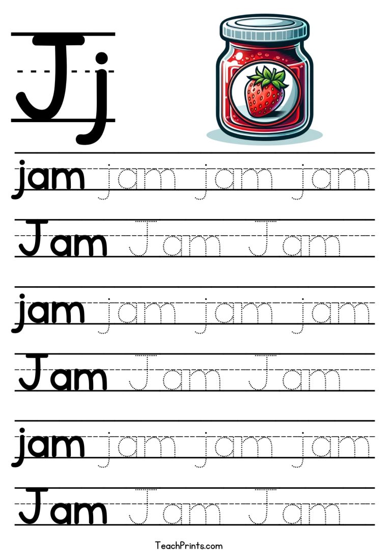 Letter J Tracing Worksheet - Free Printables - Teach Prints