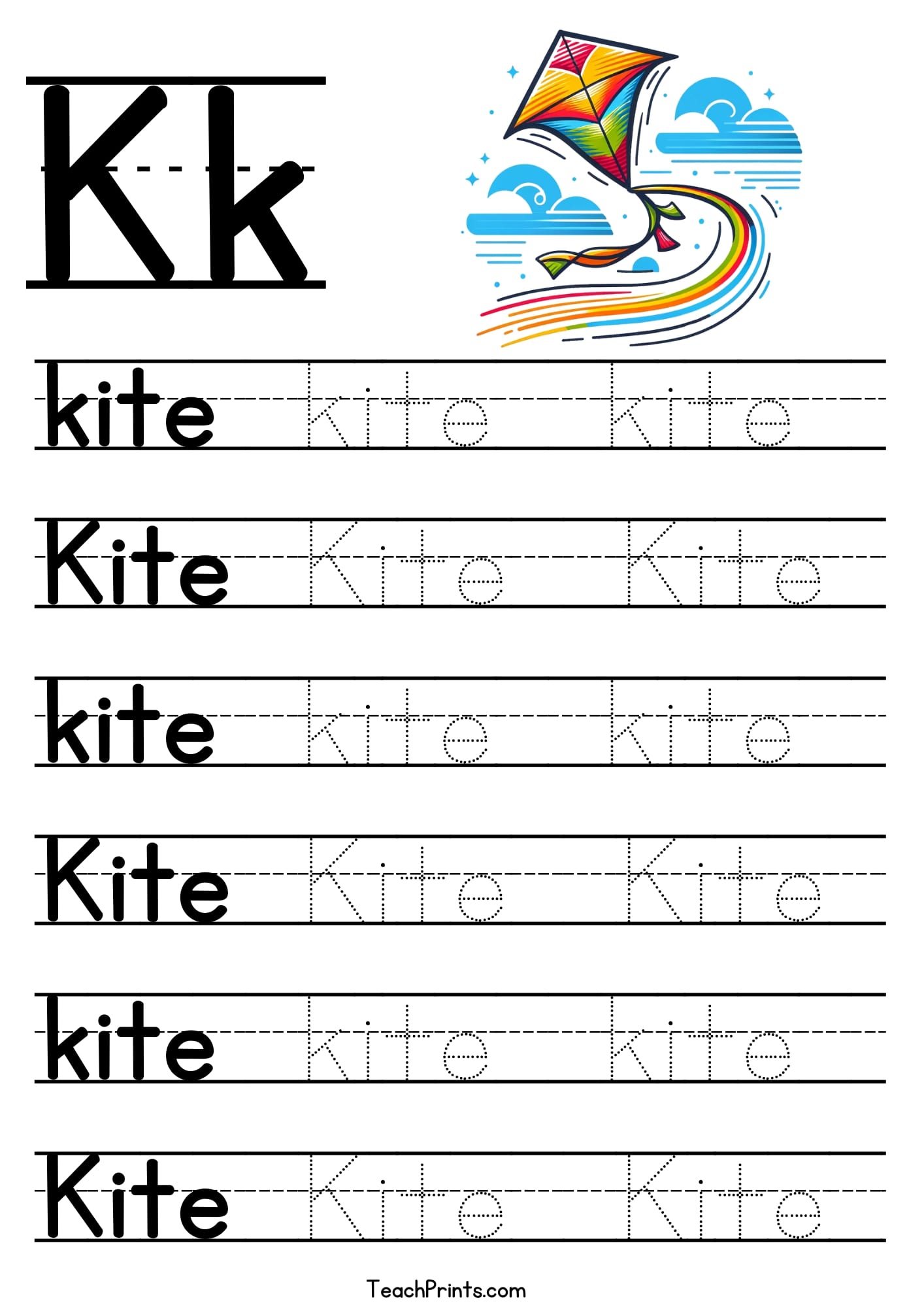 Letter K Tracing Worksheet - Free Printables - Teach Prints