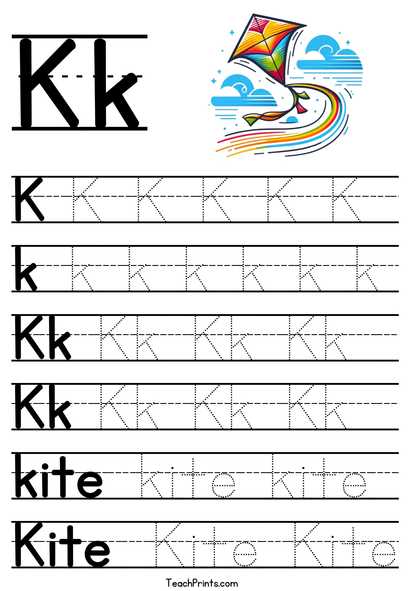 Letter K Tracing Worksheet - Free Printables - Teach Prints