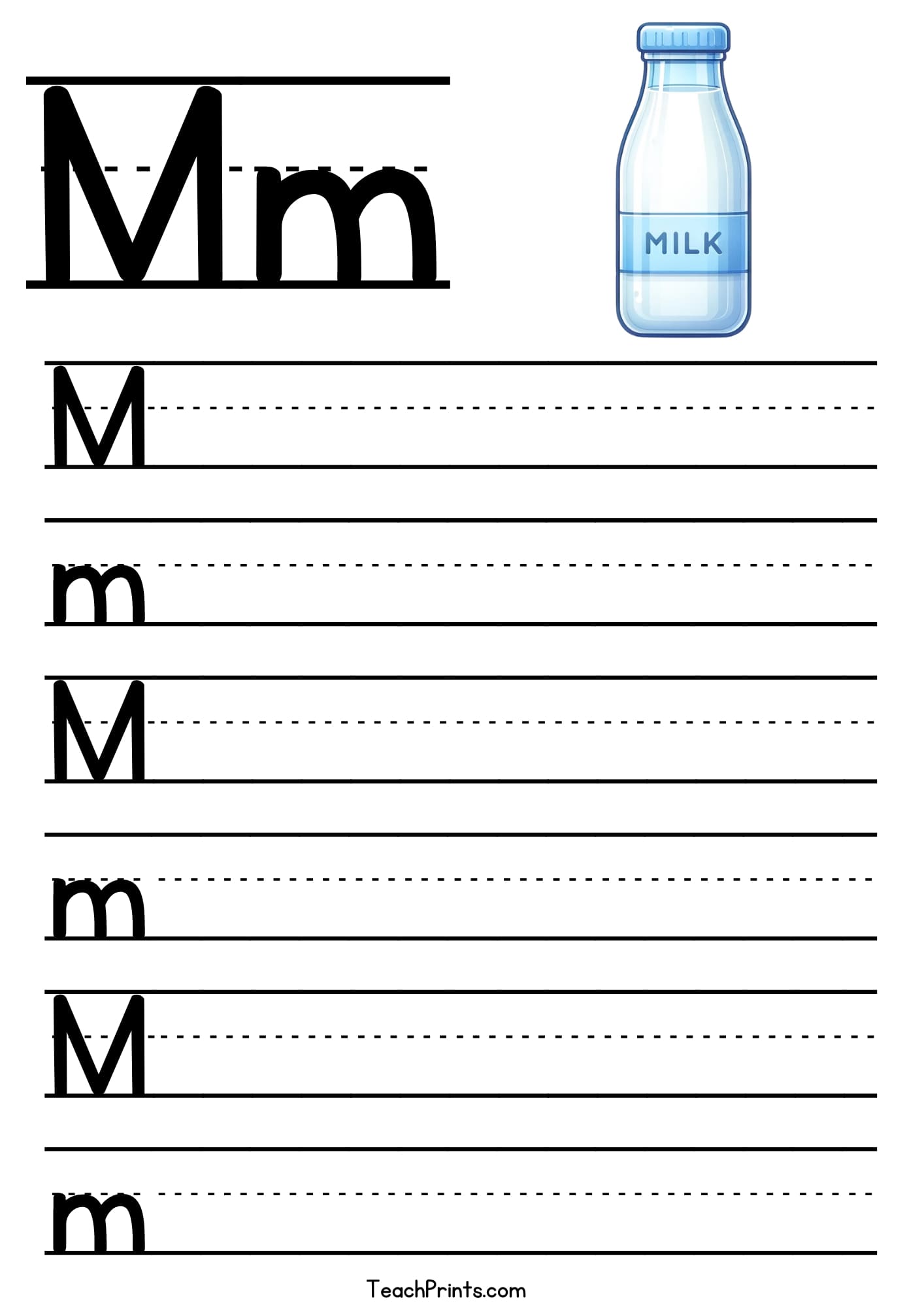 Letter M Tracing Worksheet - Free Printables - Teach Prints