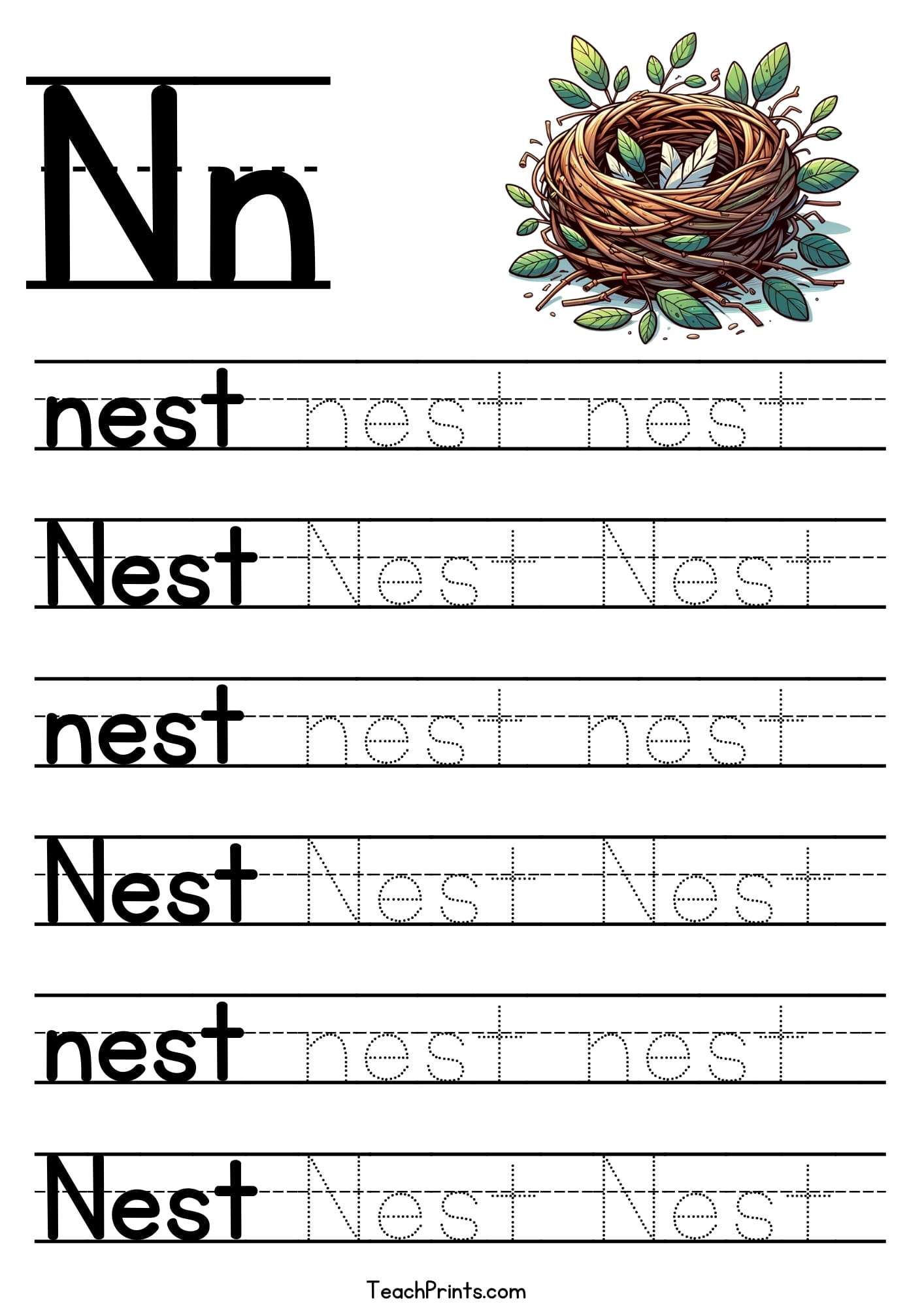 Letter N Tracing Worksheet - Free Printables - Teach Prints