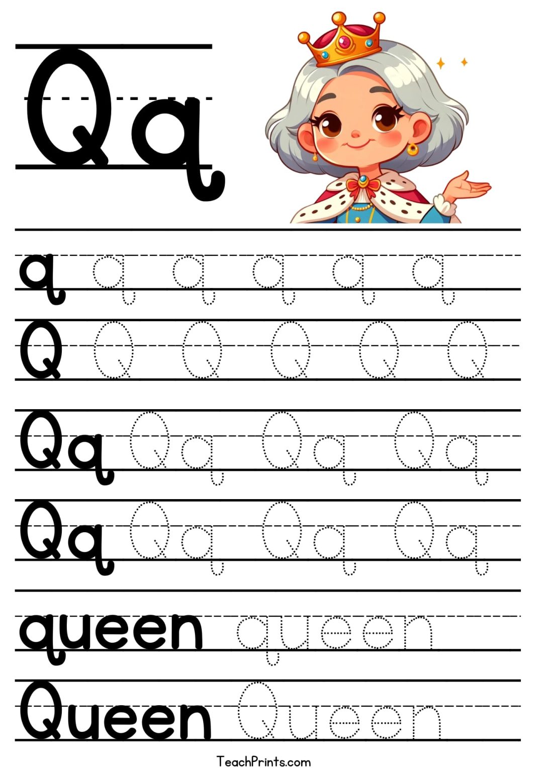 Letter Q Tracing Worksheet - Free Printables - Teach Prints