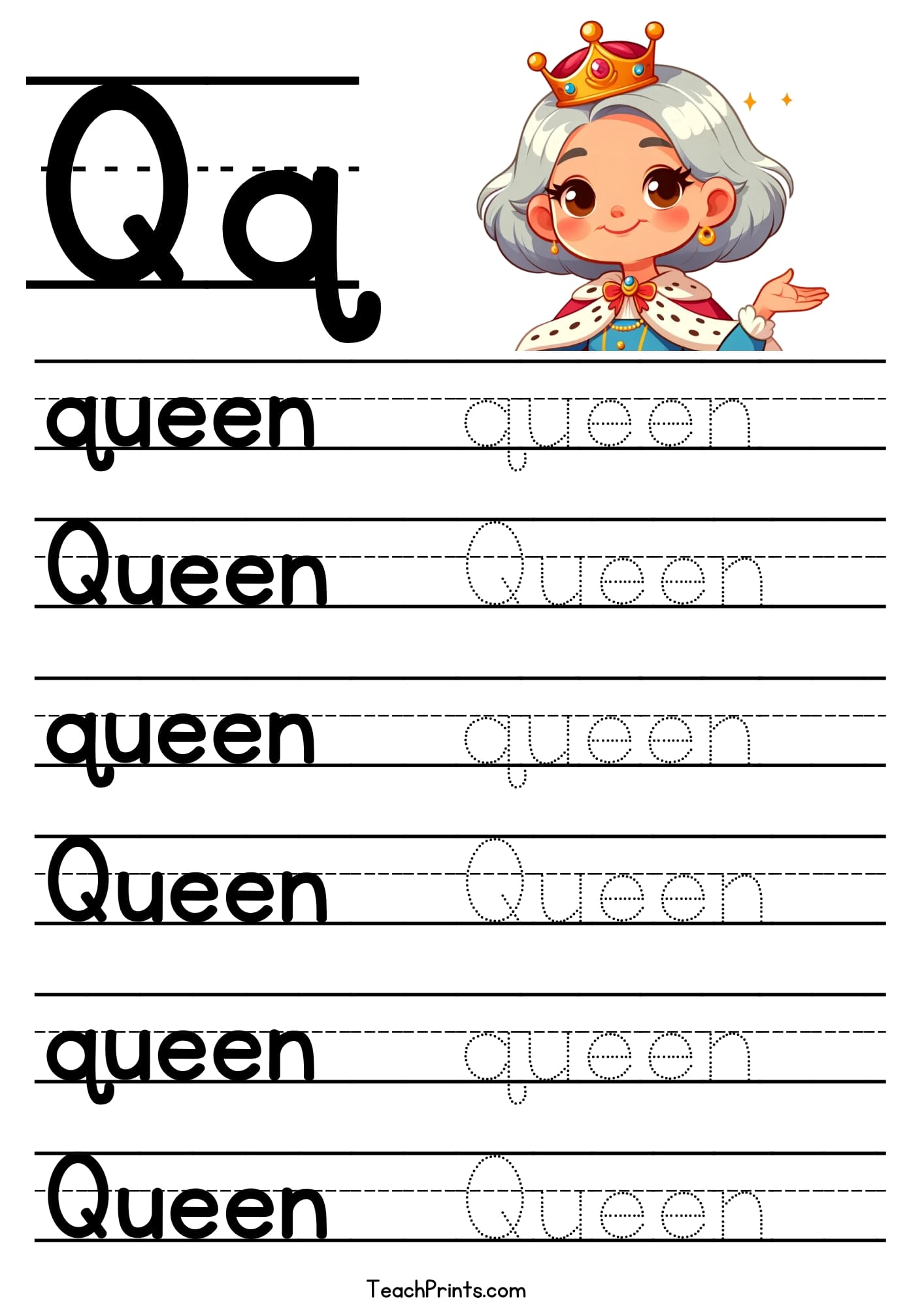 Letter Q Tracing Worksheet - Free Printables - Teach Prints