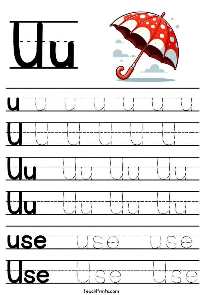Letter U Tracing Worksheet - Free Printables - Teach Prints