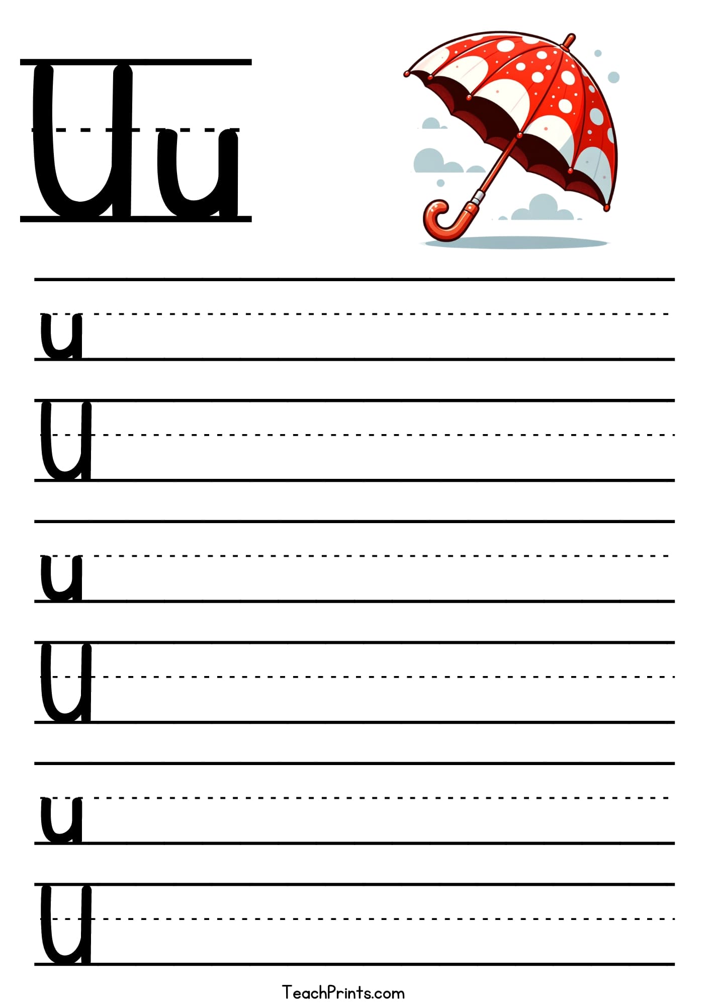 Letter U Tracing Worksheet - Free Printables - Teach Prints