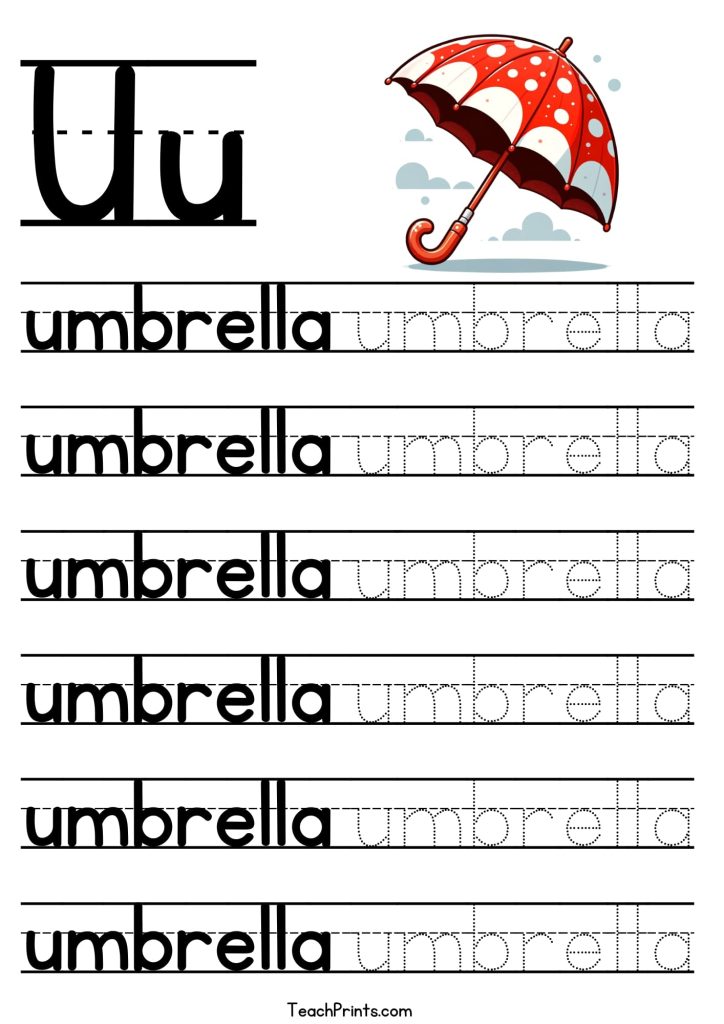 Letter U Tracing Worksheet - Free Printables - Teach Prints