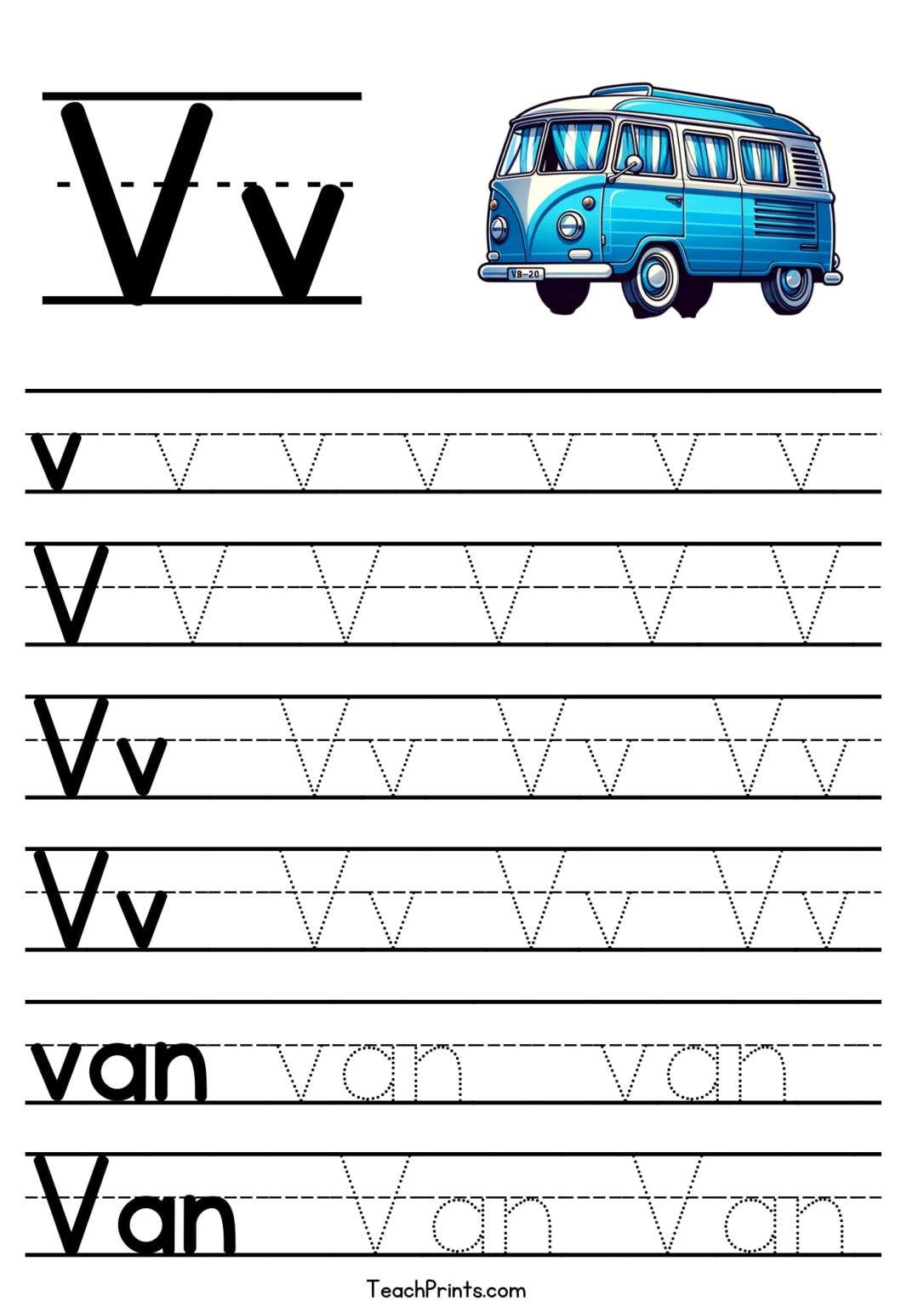 Letter V Tracing Worksheet - Free Printables - Teach Prints