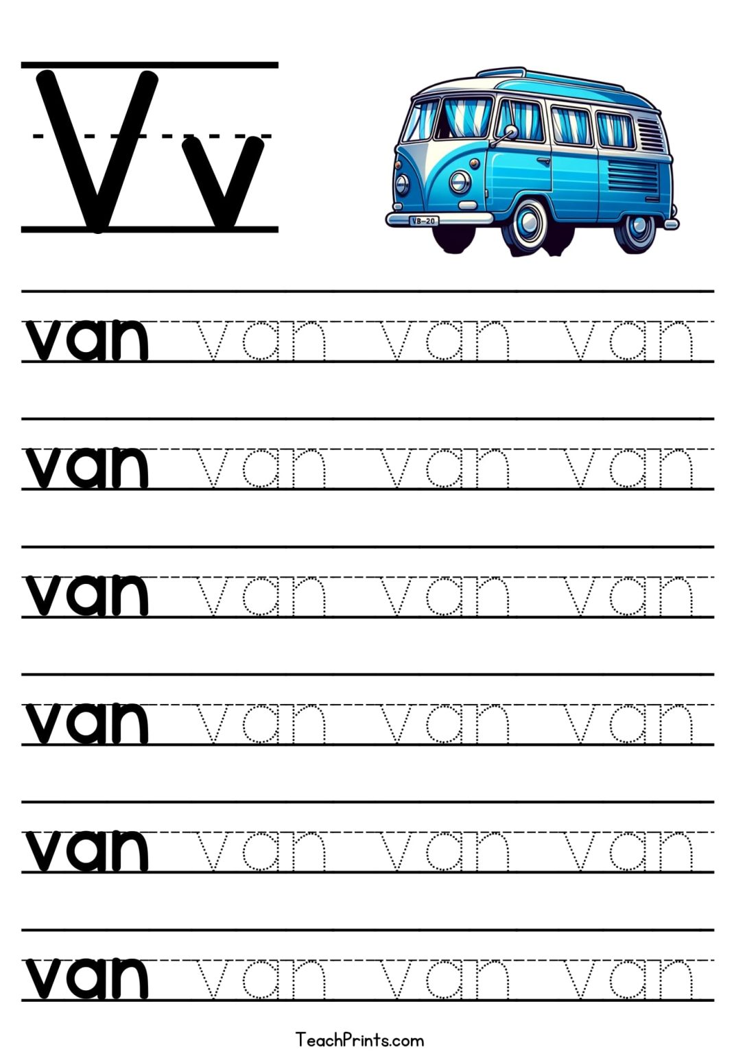 Letter V Tracing Worksheet - Free Printables - Teach Prints