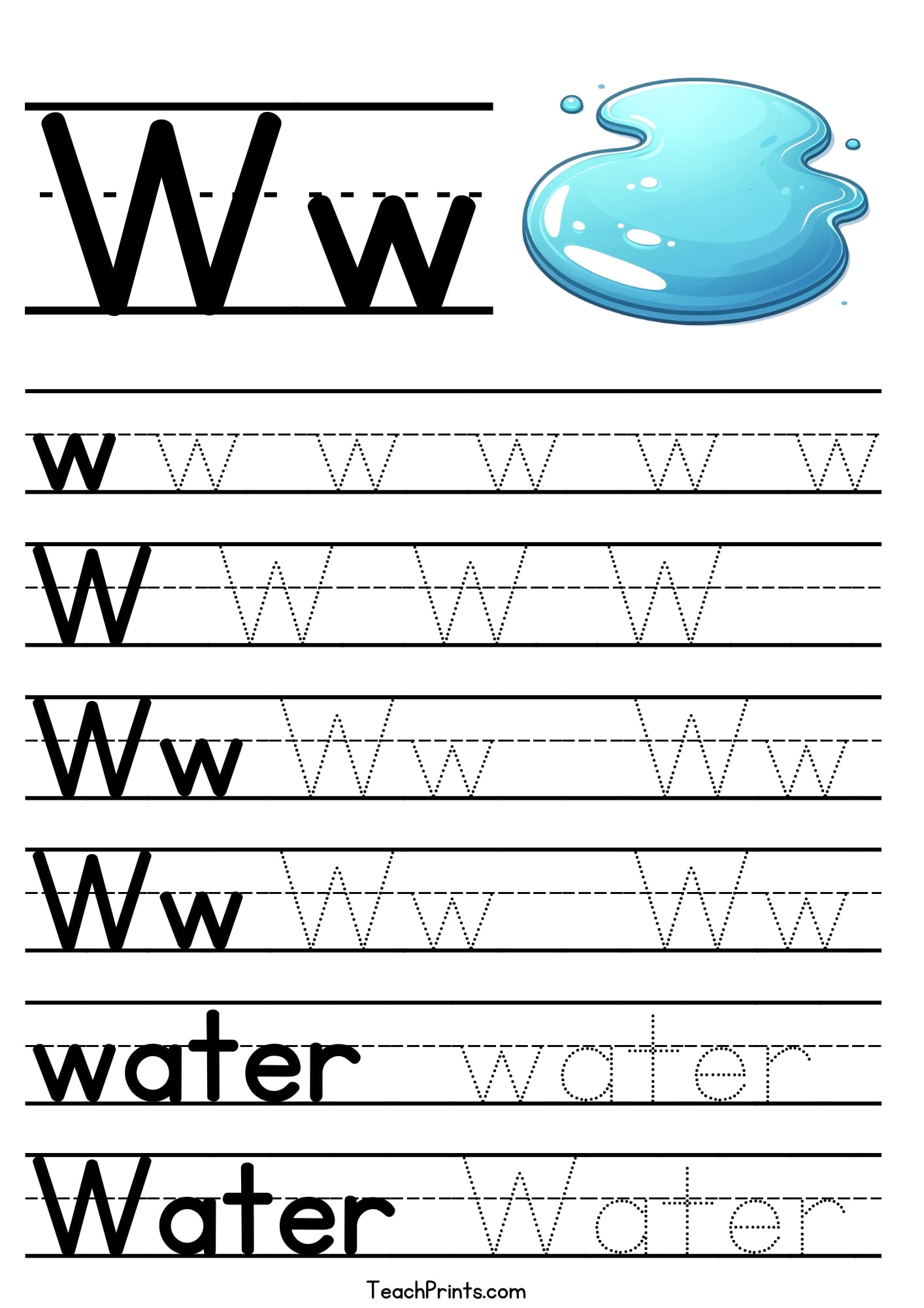 Letter W Tracing Worksheet - Free Printables - Teach Prints