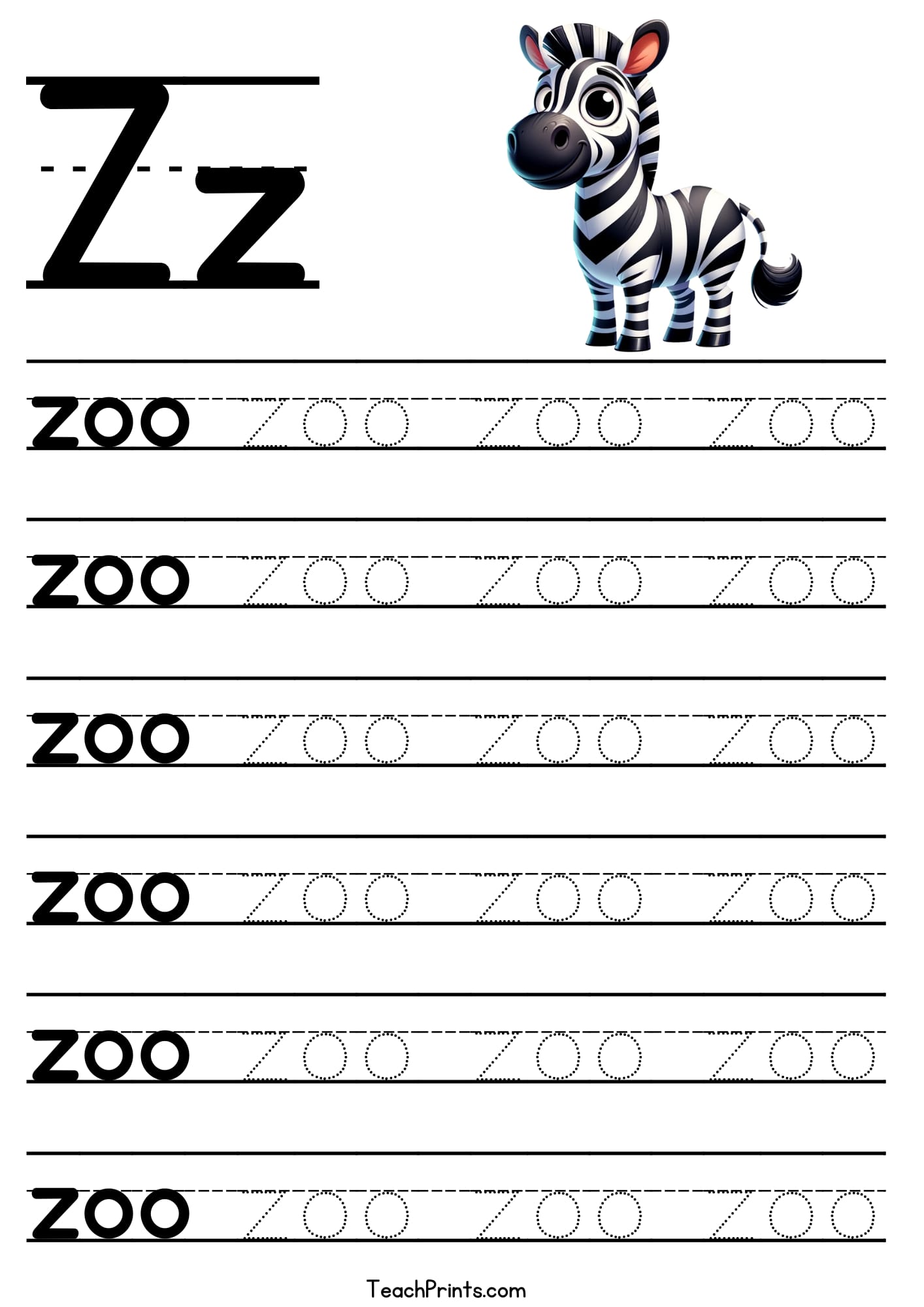 Letter Z Tracing Worksheet - Free Printables - Teach Prints