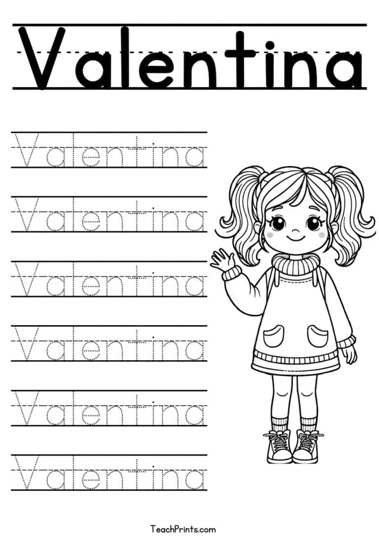 V Name Tracing Worksheets – 13 Names (Free & Printable) - Teach Prints