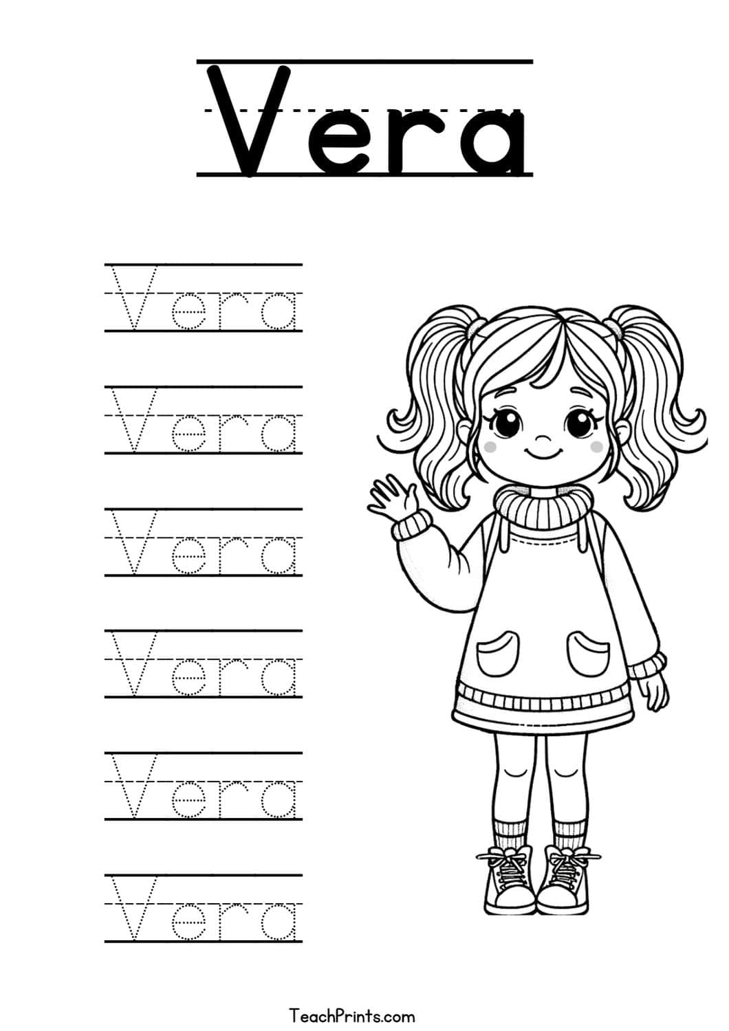 V Name Tracing Worksheets – 13 Names (Free & Printable) - Teach Prints