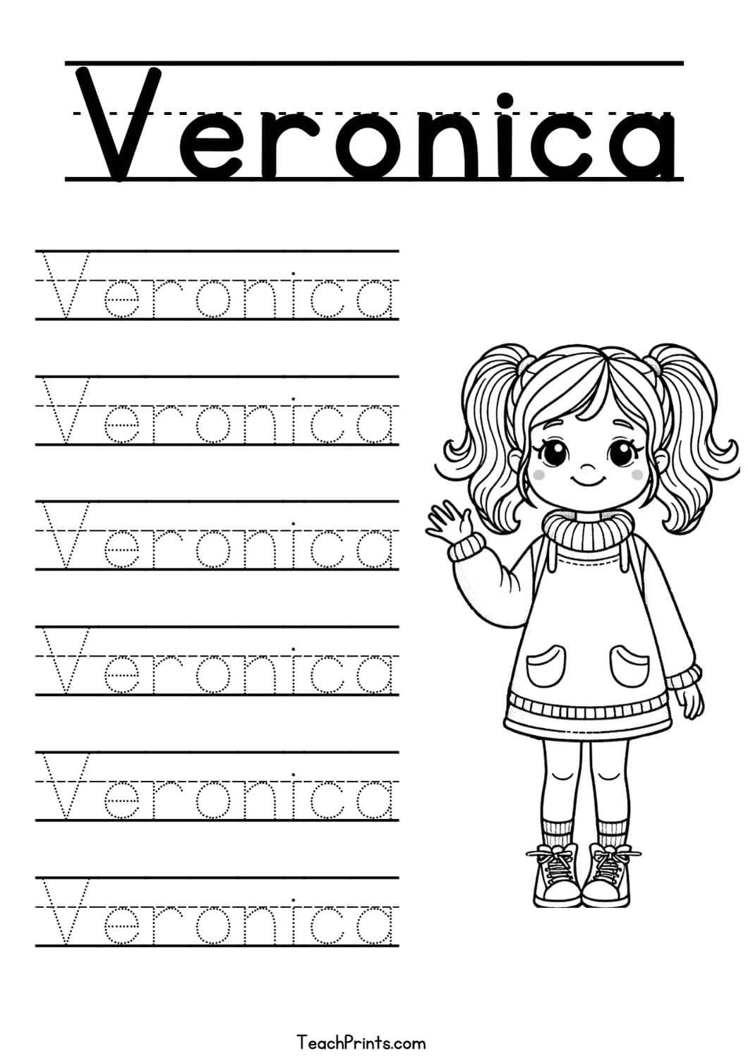 V Name Tracing Worksheets – 13 Names (Free & Printable) - Teach Prints