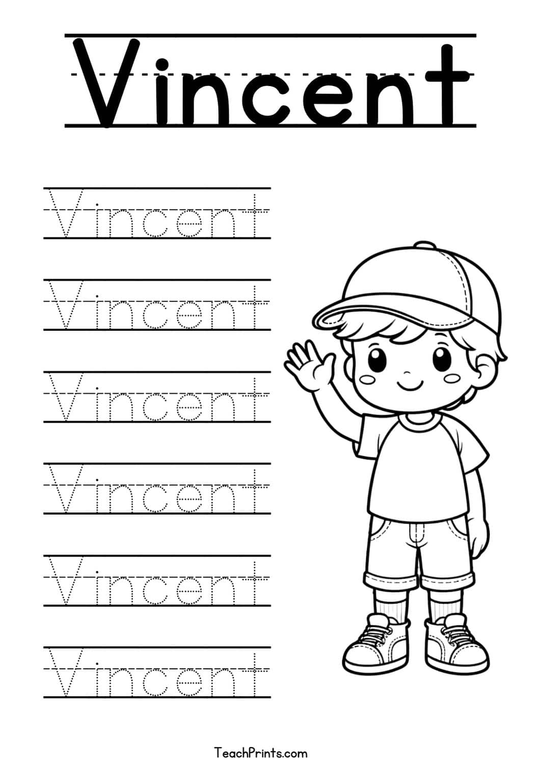 V Name Tracing Worksheets – 13 Names (Free & Printable) - Teach Prints