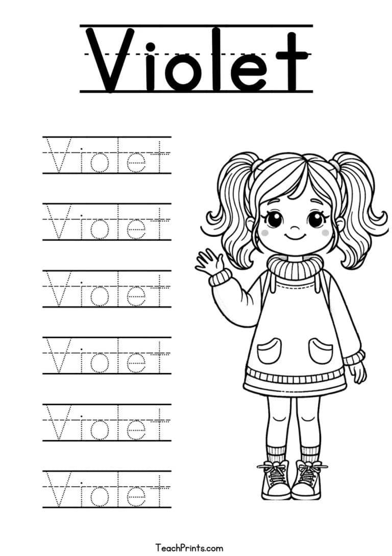 V Name Tracing Worksheets – 13 Names (Free & Printable) - Teach Prints