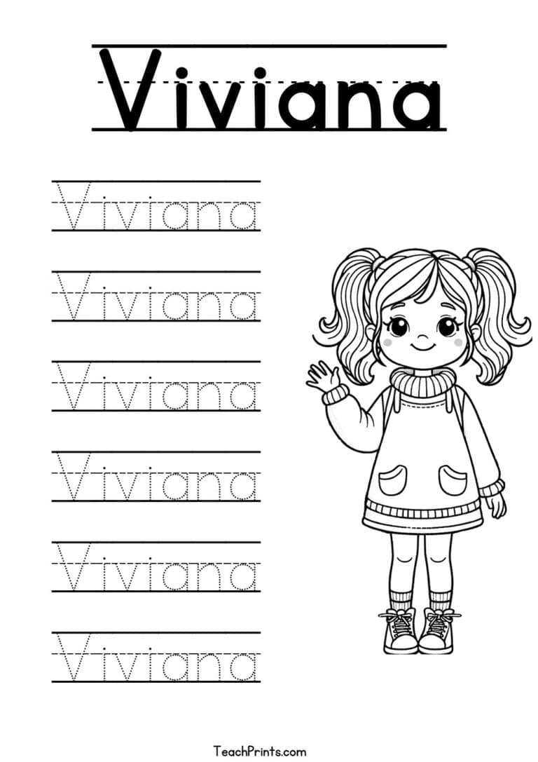 V Name Tracing Worksheets – 13 Names (Free & Printable) - Teach Prints