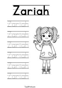 Z Name Tracing Worksheets – 12 Names (Free & Printable) - Teach Prints