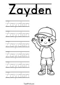 Z Name Tracing Worksheets – 12 Names (Free & Printable) - Teach Prints