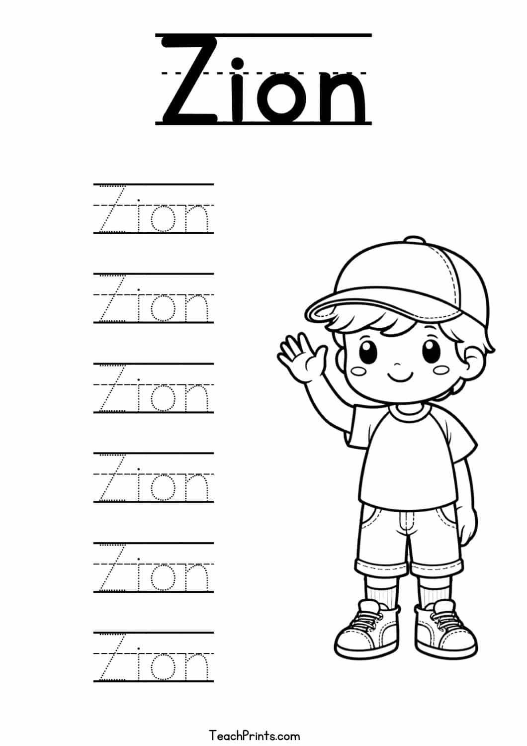 Z Name Tracing Worksheets – 12 Names (Free & Printable) - Teach Prints