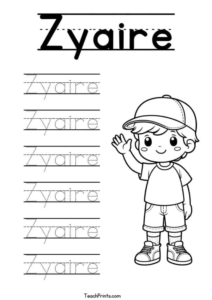 Z Name Tracing Worksheets – 12 Names (Free & Printable) - Teach Prints