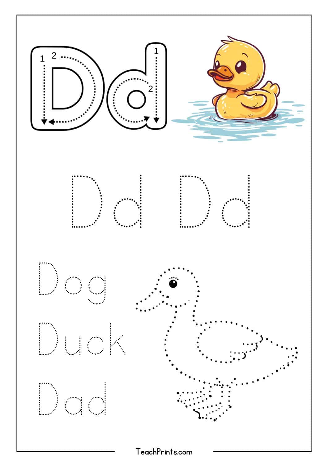Letter D Tracing Worksheet - Free Printables - Teach Prints
