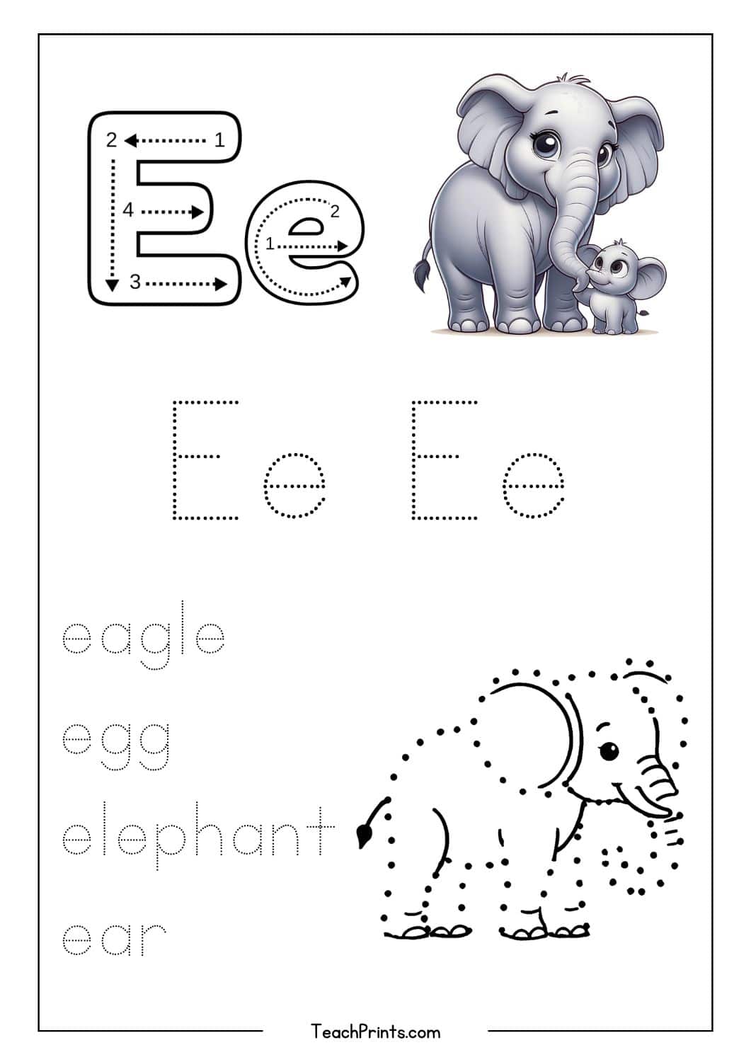 Letter E Tracing Worksheet - Free Printables - Teach Prints