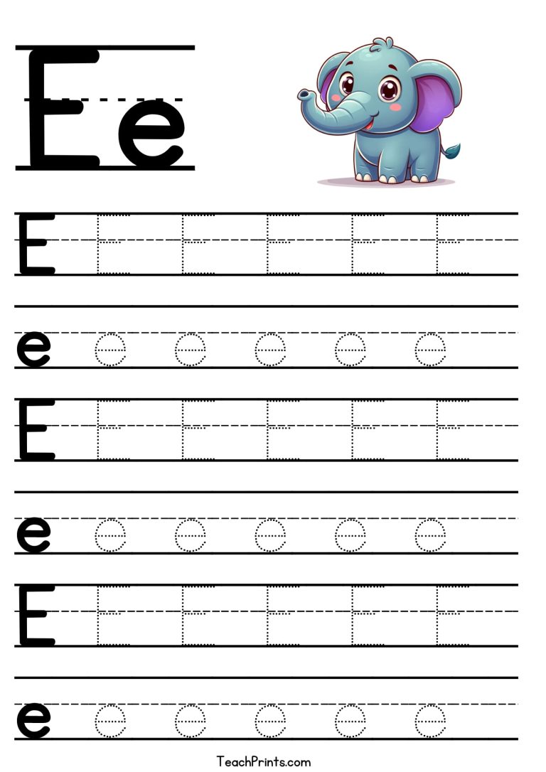 Letter E Tracing Worksheet - Free Printables - Teach Prints