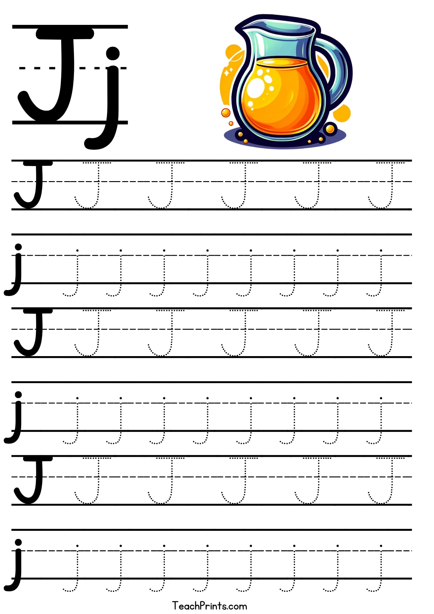 Letter J Tracing Worksheet - Free Printables - Teach Prints