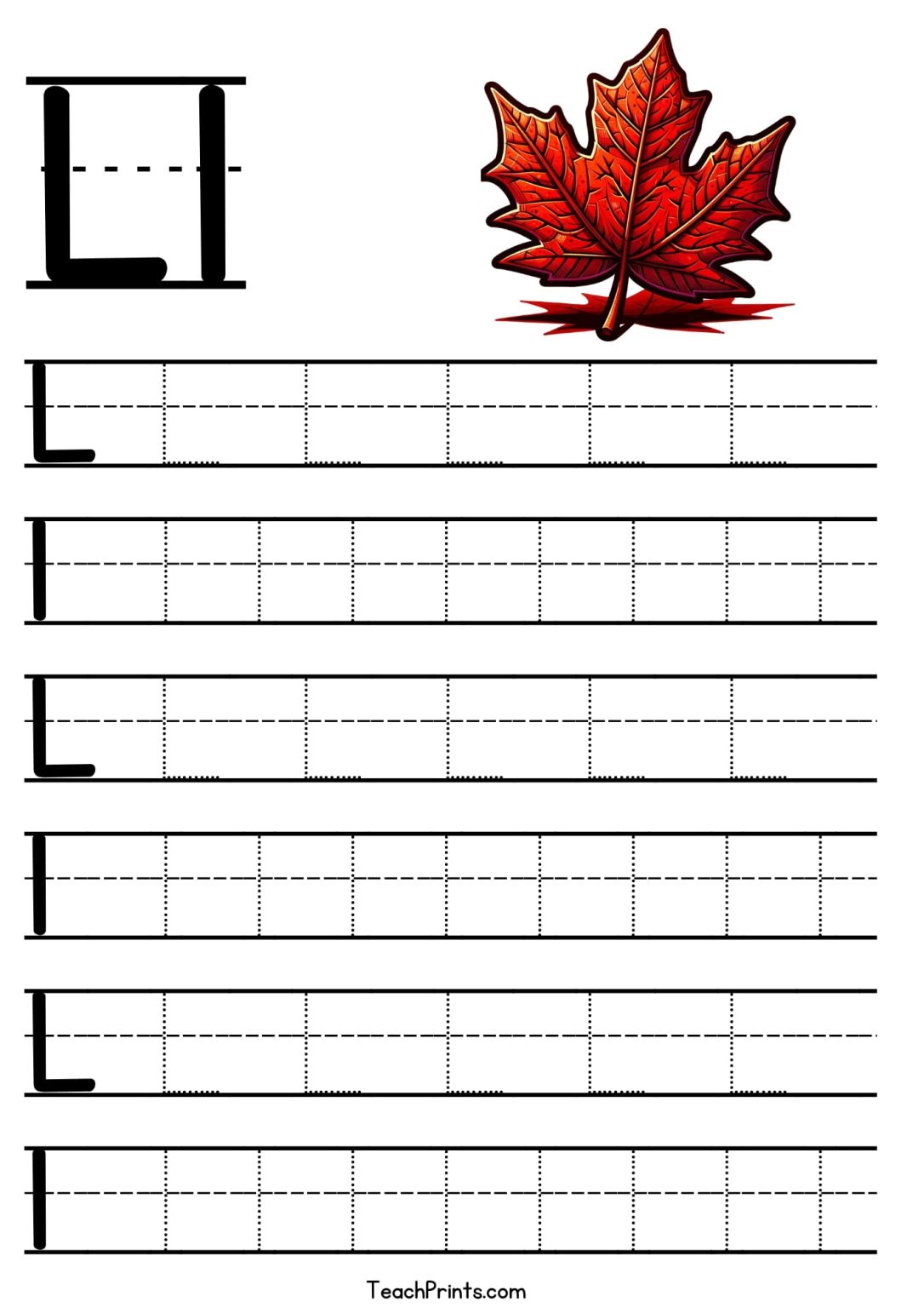 Letter L Tracing Worksheet - Free Printables - Teach Prints