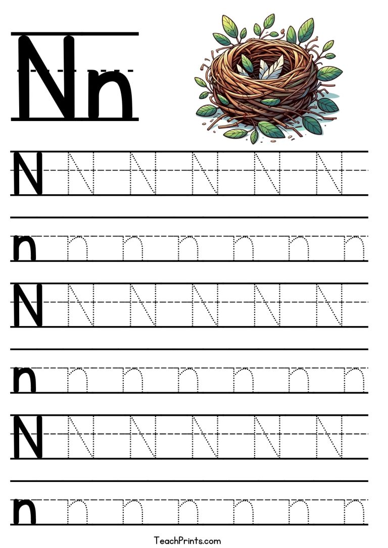 Letter N Tracing Worksheet - Free Printables - Teach Prints
