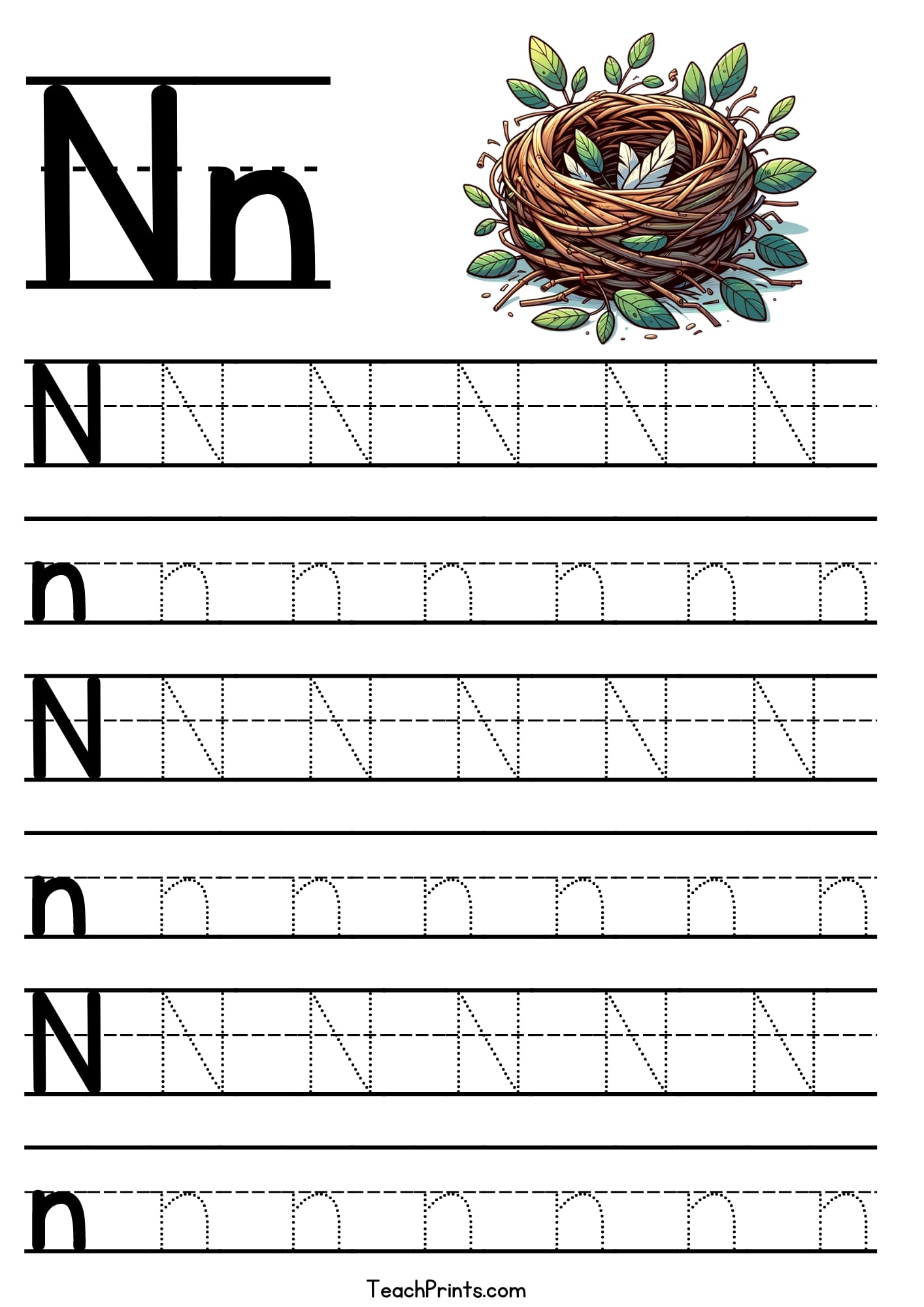 Letter N Tracing Worksheet - Free Printables - Teach Prints