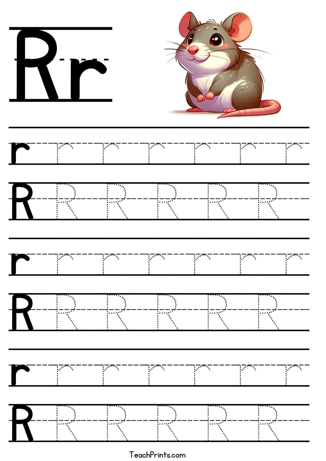 Letter R Tracing Worksheet - Free Printables - Teach Prints