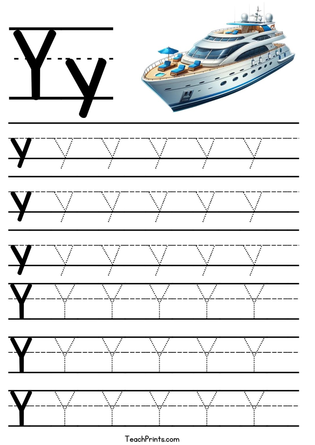 Letter Y Tracing Worksheet - Free Printables - Teach Prints