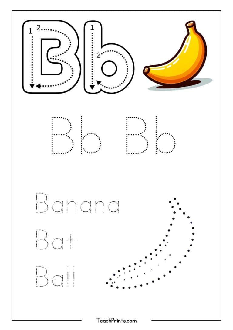 Letter B Tracing Worksheet - Free Printables - Teach Prints