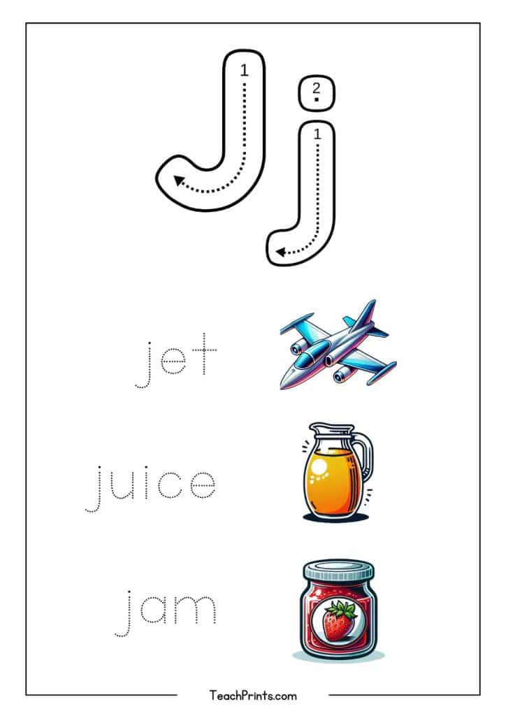 Letter J Tracing Worksheet - Free Printables - Teach Prints