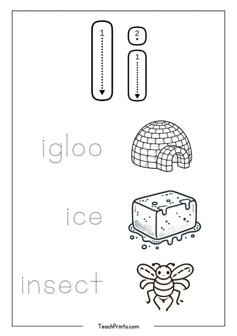 Letter I Tracing Worksheet - Free Printables - Teach Prints
