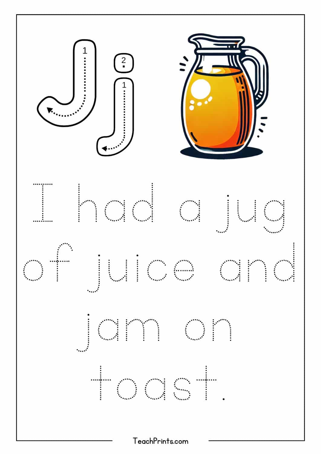 Letter J Tracing Worksheet - Free Printables - Teach Prints