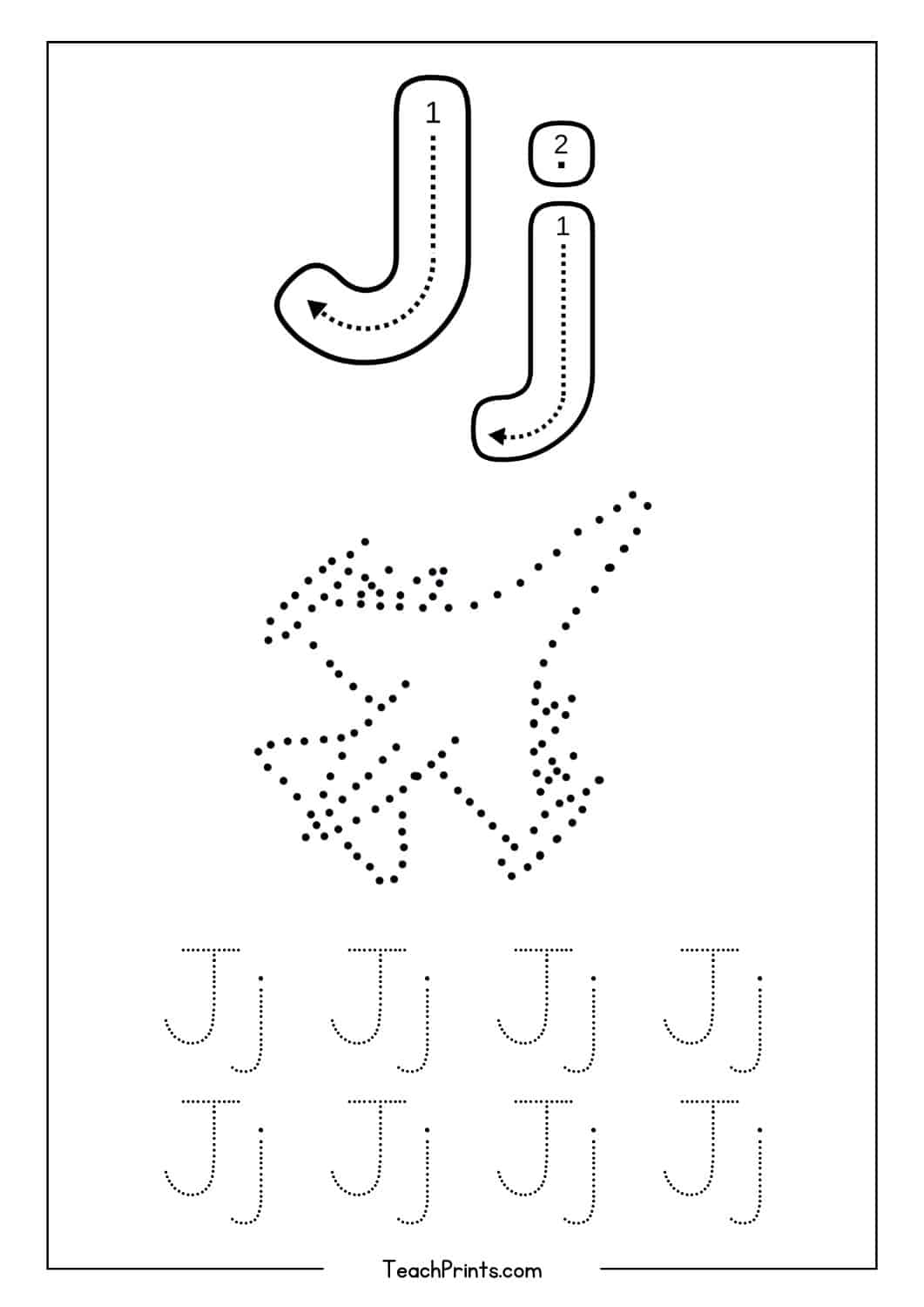 Letter J Tracing Worksheet - Free Printables - Teach Prints