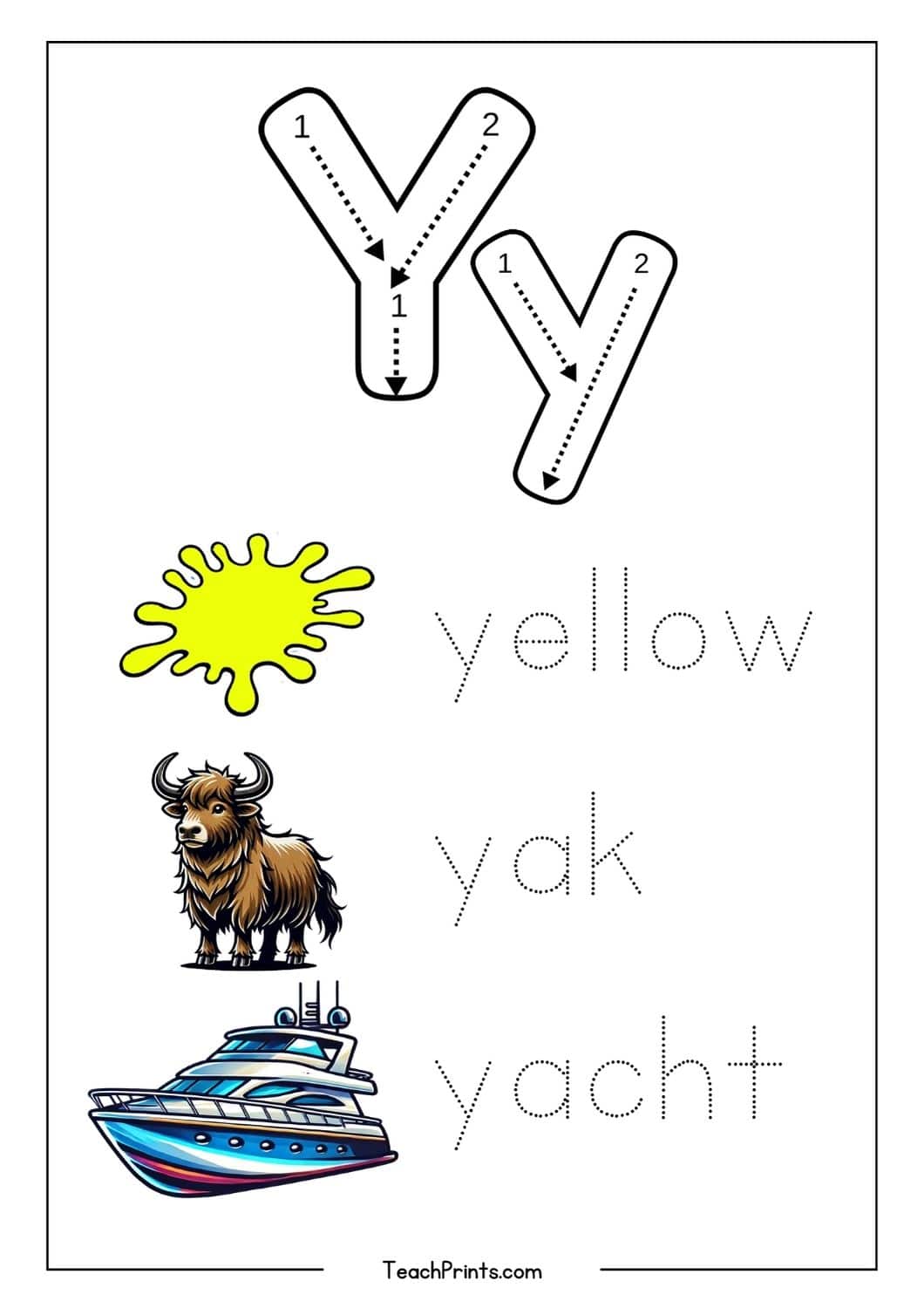Letter Y Tracing Worksheet - Free Printables - Teach Prints