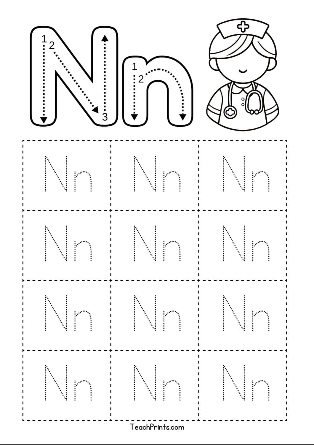 Letter N Tracing Worksheet - Free Printables - Teach Prints